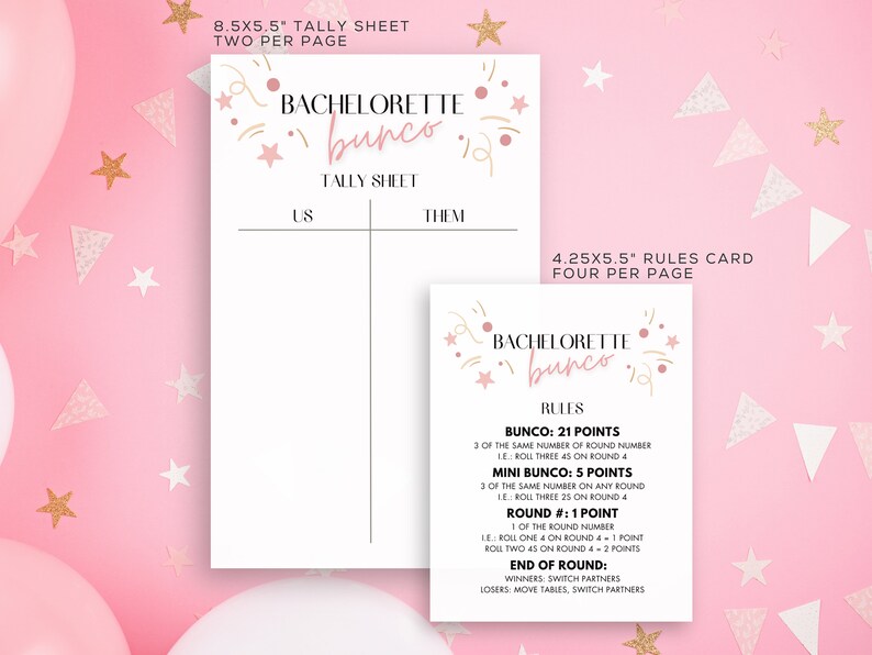 Printable Bachelorette Bunco Score Cards & Rules - Bride to Be Wedding ...