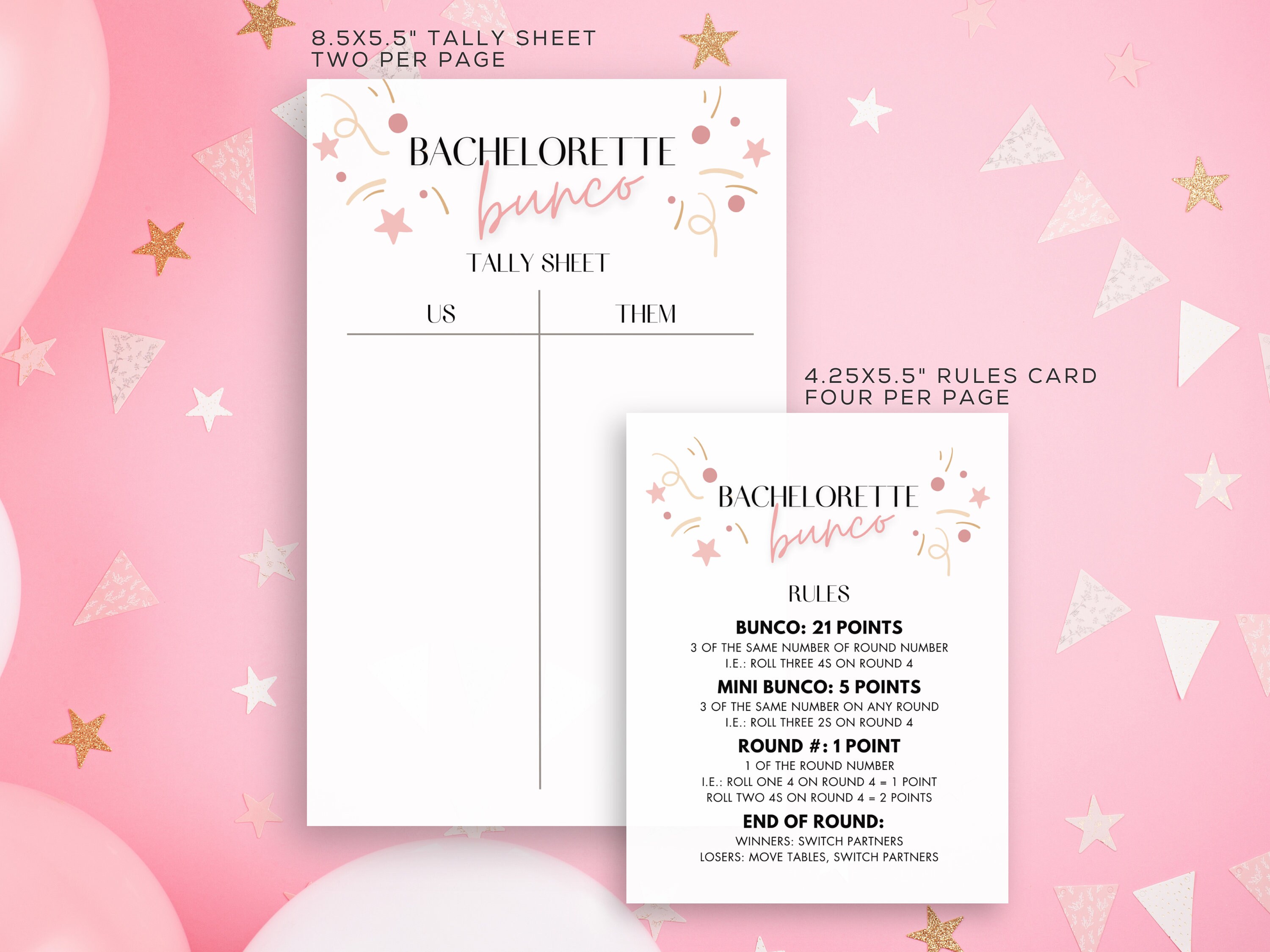 Printable Bachelorette Bunco Score Cards & Rules - Bride to Be Wedding ...