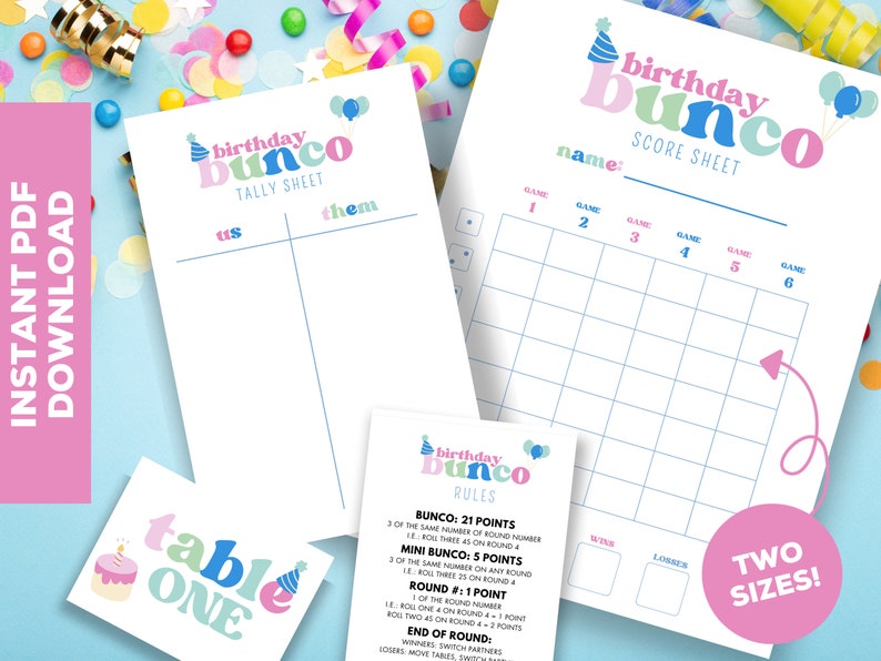 Printable Birthday Bunco Score Cards & Rules Birthday Cake Celebration ...