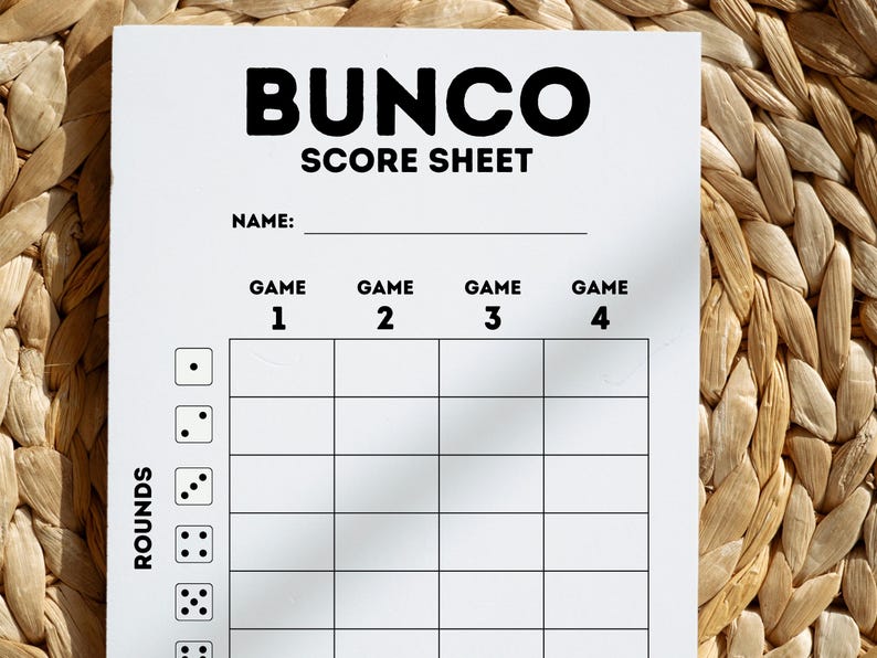 Printable Simple Bunco Score Cards: Game Night Tally Dice Game Sheets ...