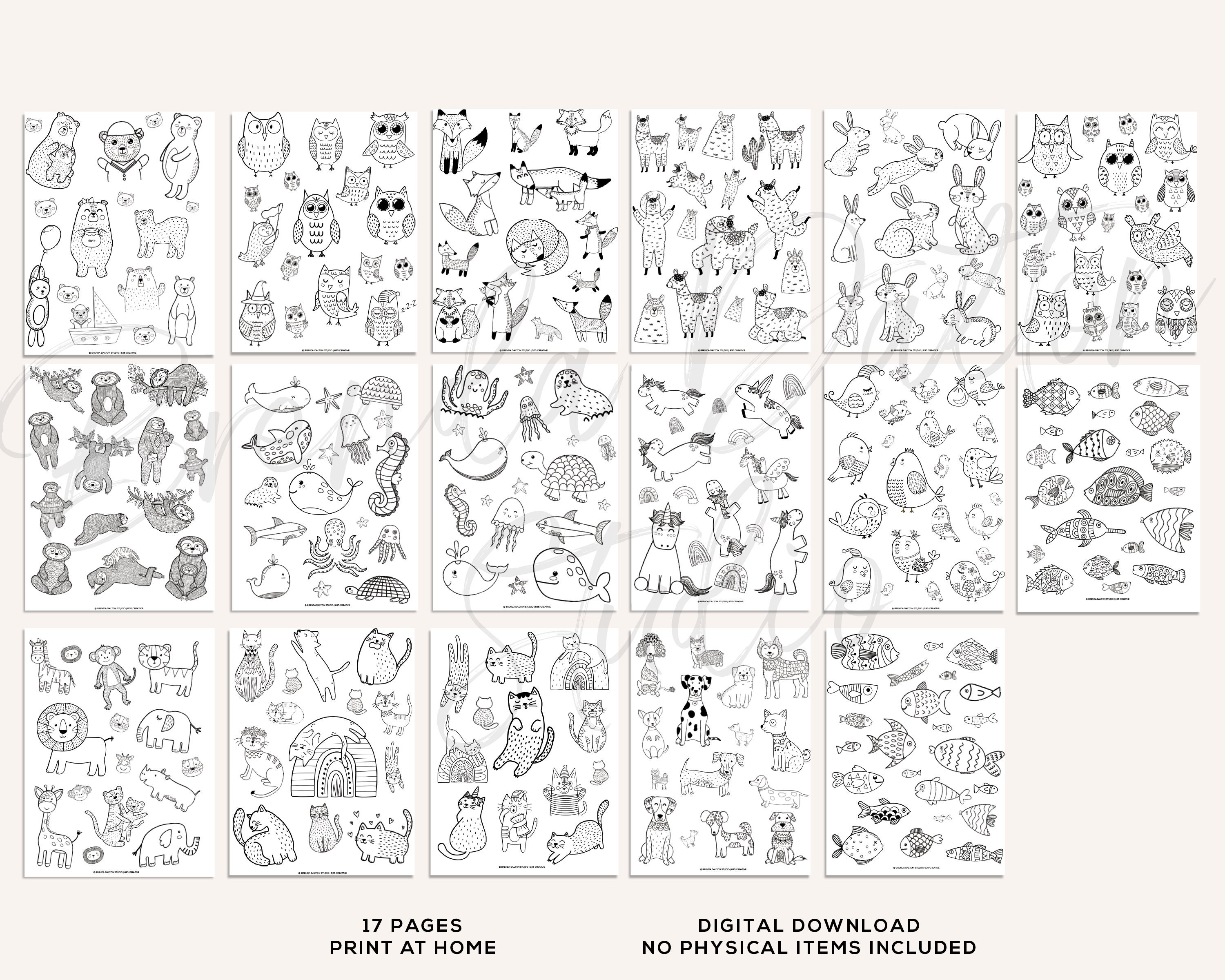 Kids Printable Coloring Animal Sticker Pack | 250+ Stickers | Print at ...