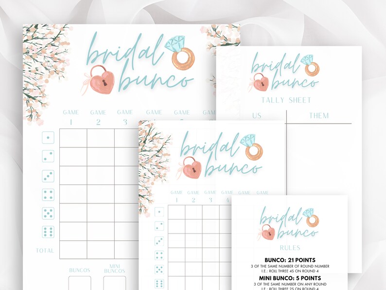 Printable Bridal Bunco Score Cards & Rules - Bride Bunco Wedding Shower ...