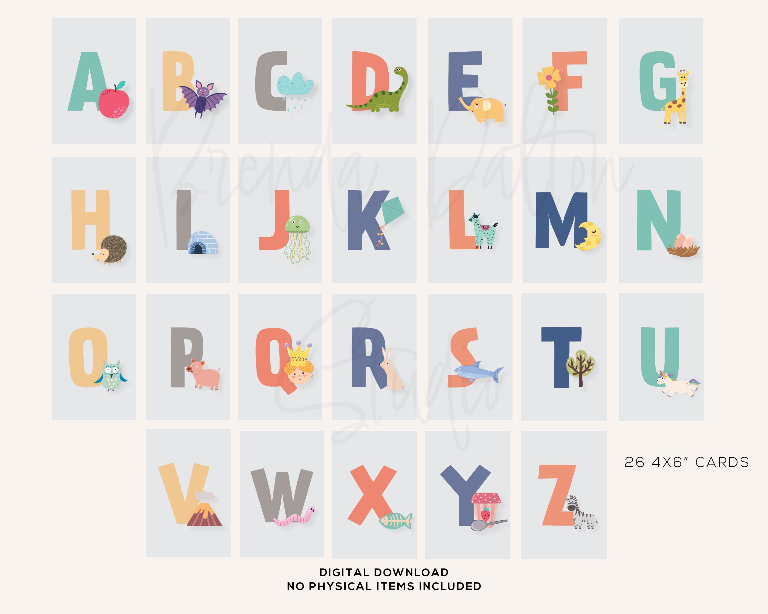 Printable Educational ABC Cards for Kids 4x6 Flash Cards or Decor ...