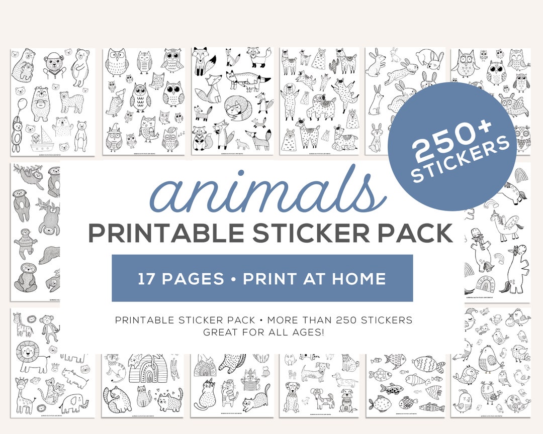 Kids Printable Coloring Animal Sticker Pack | 250+ Stickers | Print at ...