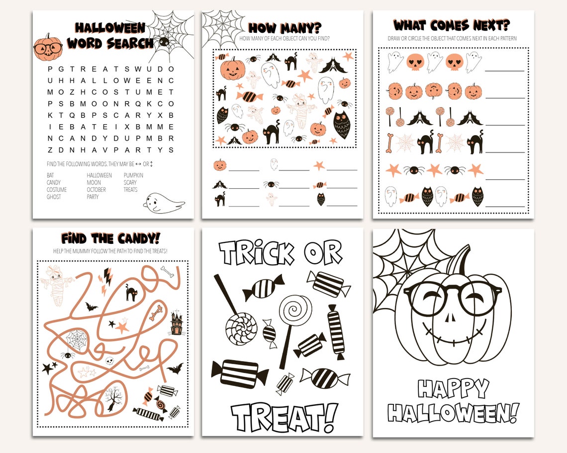 Kids Halloween Activity Pack - Printable Kit With Word Search, Coloring ...