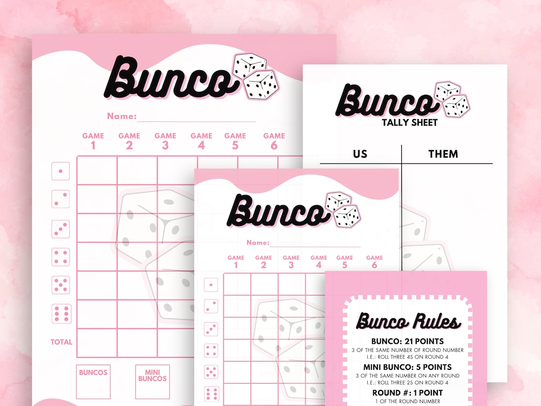 Pink Bunco Game Night Kit: Score Cards, Rules, Tally Sheets (printable ...