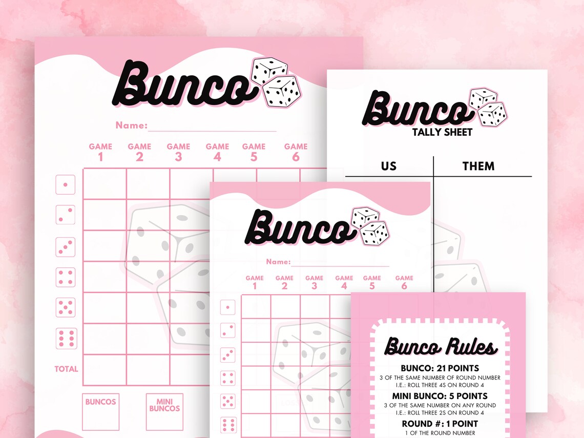 Pink Bunco Game Night Kit: Score Cards, Rules, Tally Sheets (printable ...