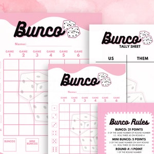 Pink Bunco Game Night Kit: Score Cards, Rules, Tally Sheets (printable ...