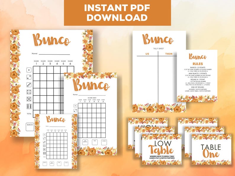 Printable Fall Bunco Score Cards & Rules - Fun Fall and Autumn Game ...