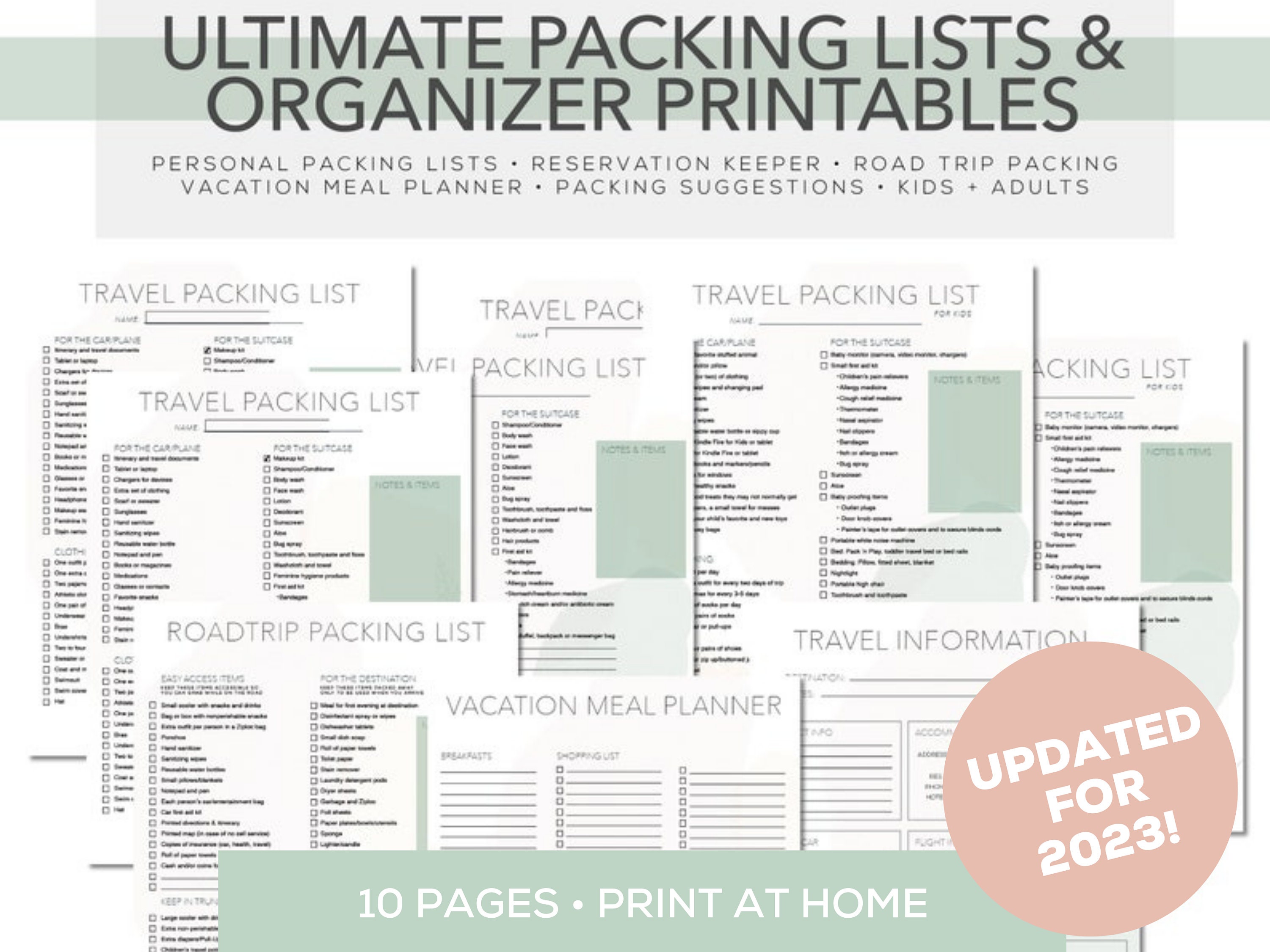 2023 Ultimate Travel Packing List Planner Printable and Interactive ...