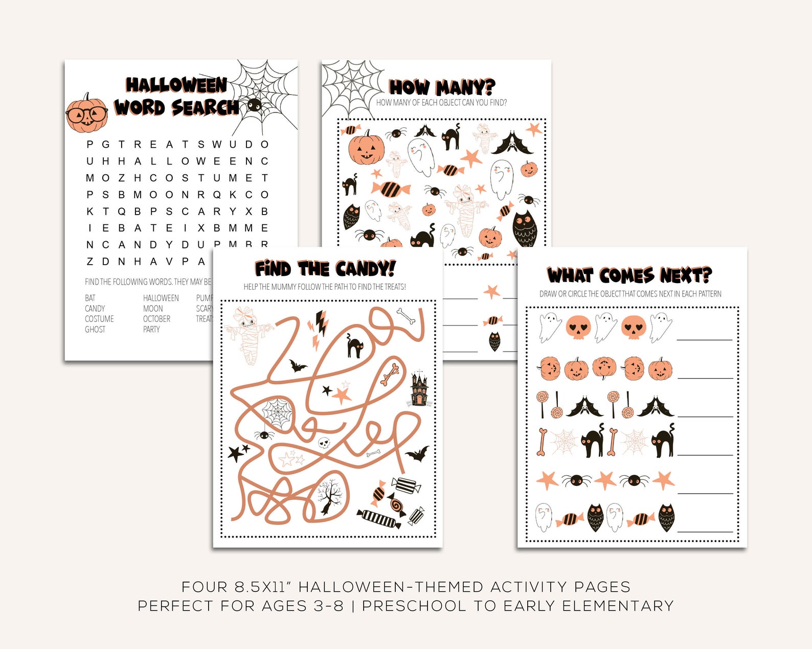 Kids Halloween Activity Pack - Printable Kit With Word Search, Coloring ...