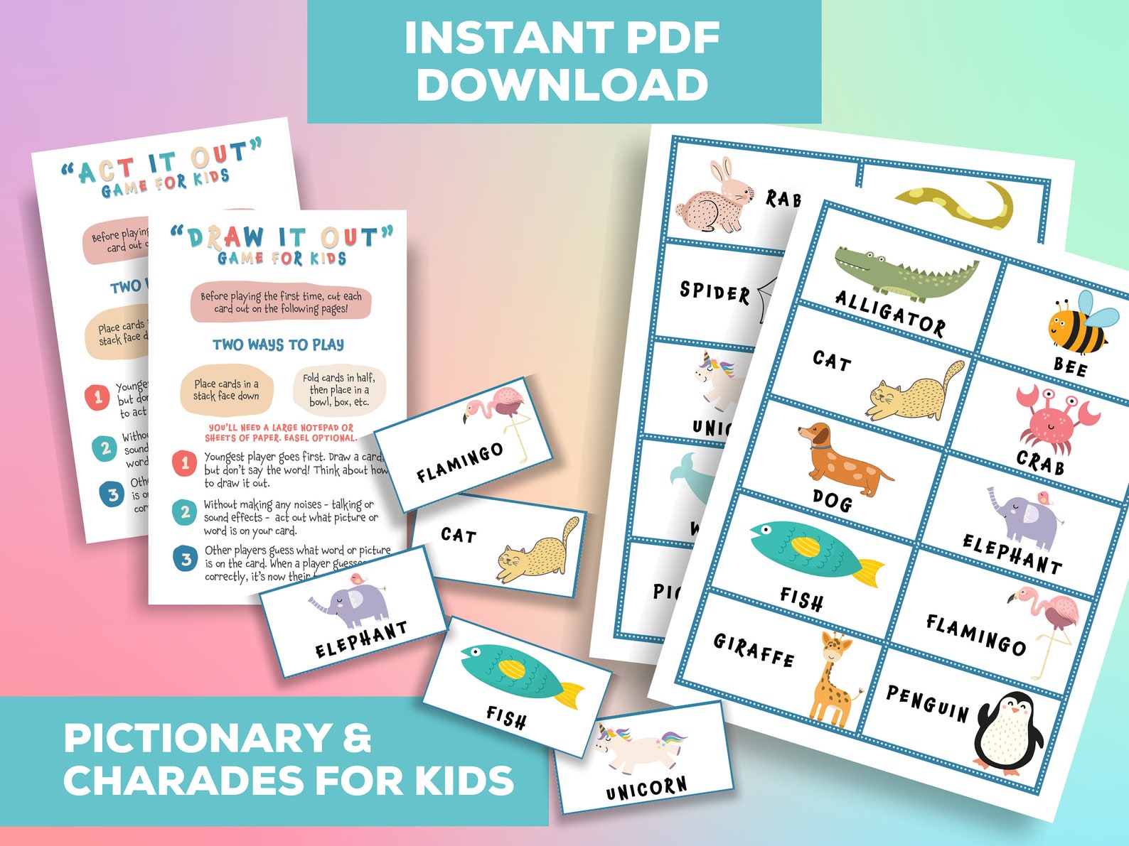 Animal Charades & Pictionary Game for Kids (printable PDF) - Etsy