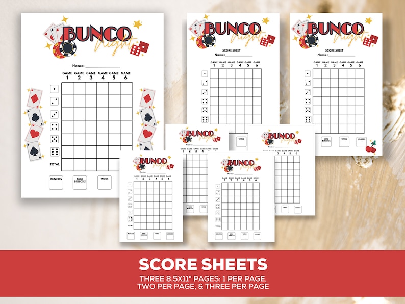 Casino Printable Bunco Score Cards & Rules - Digital Download for Fun ...