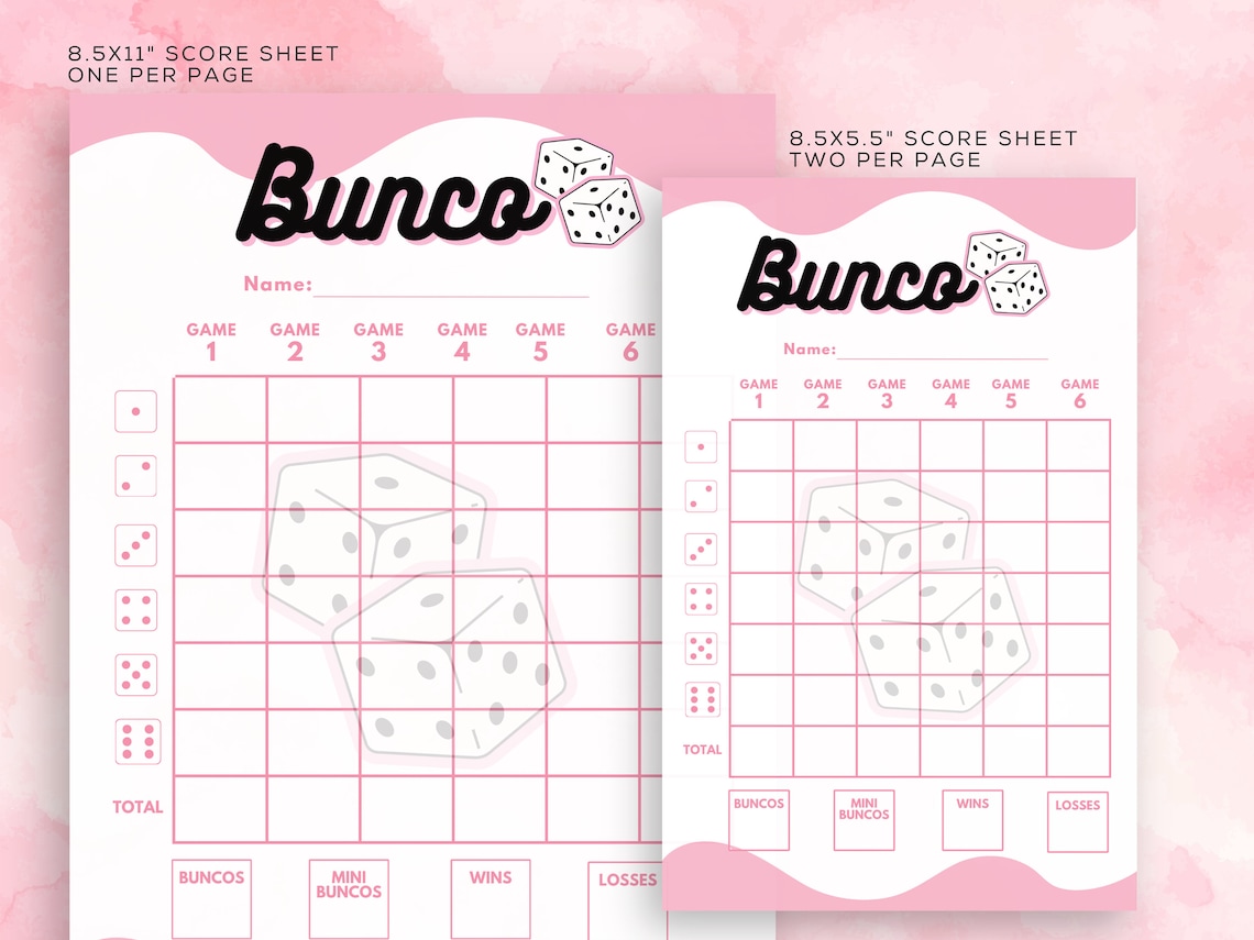 Pink Bunco Game Night Kit: Score Cards, Rules, Tally Sheets (printable ...