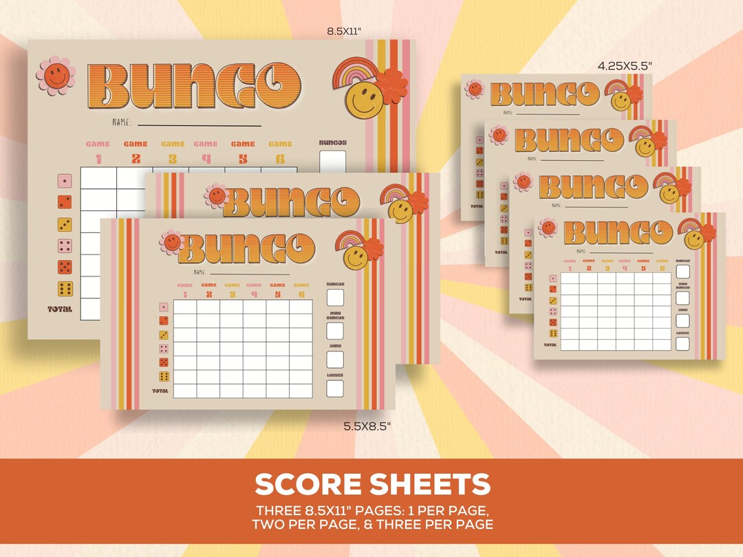 Retro Groovy Bunco Score Cards Printable | Print at Home Game Night ...