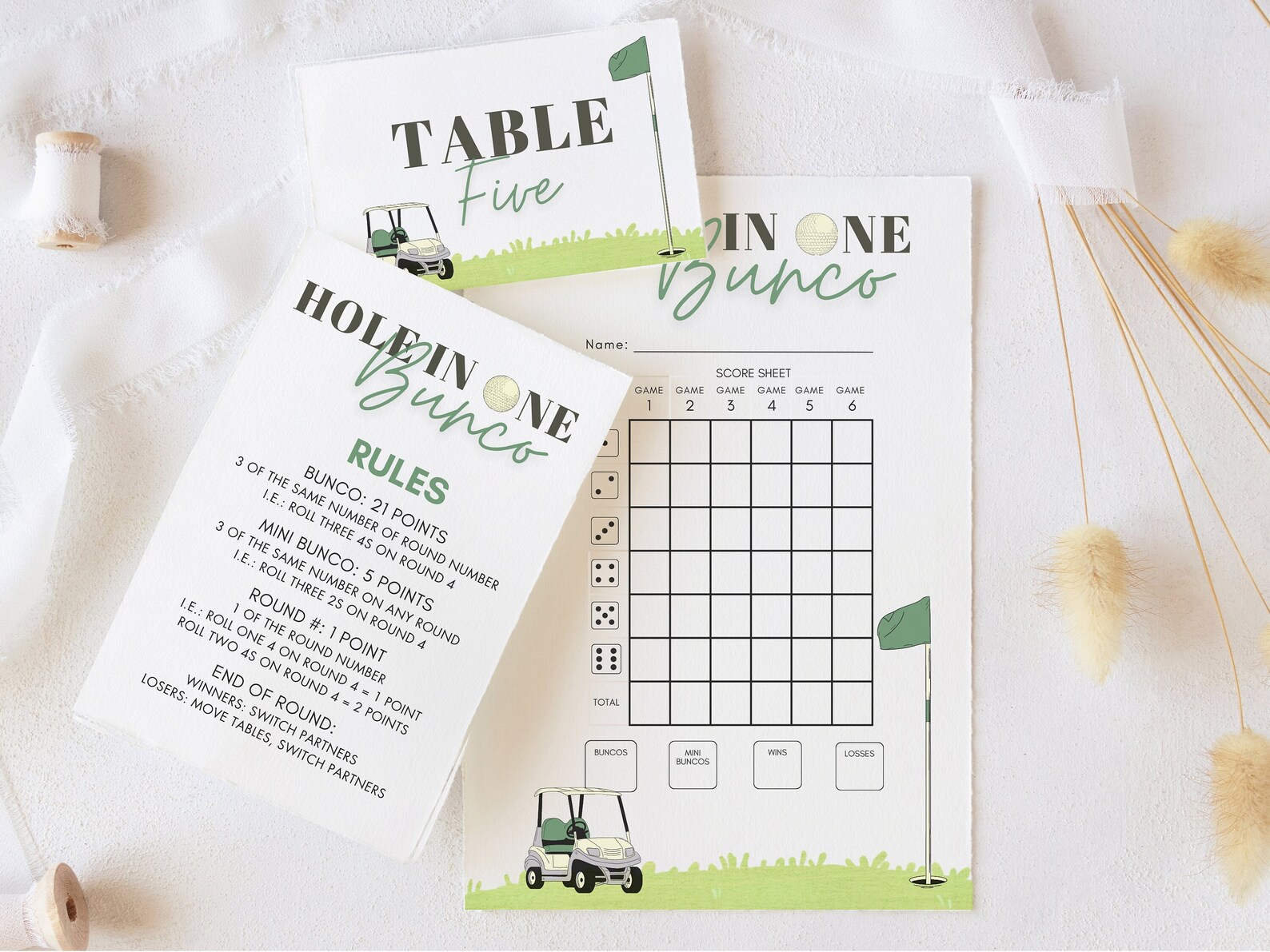 Printable Bunco Game: Hole in One Golf Theme - Scorecards, Tally Sheets ...