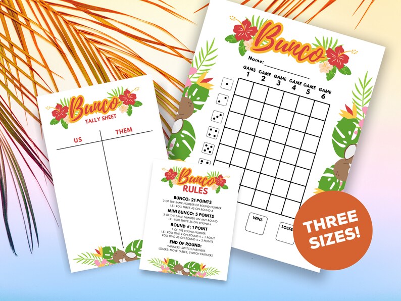 Tropical Printable Bunco Score Cards & Rules - Digital Download for Fun ...
