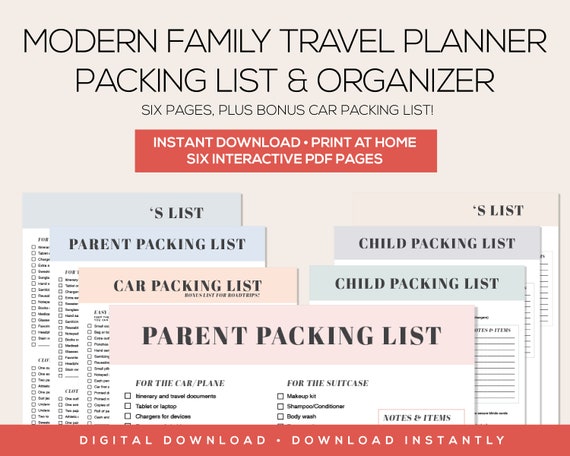 Chic Modern Interactive Printable Family Packing List Travel - Etsy