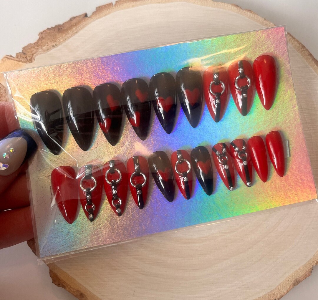 Bondage Press on Nails, Sexy Nails, Red Nails, Fake Nails, Press on ...