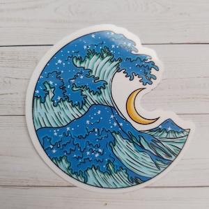 Tidal Wave Sticker | Moon Stickers | Water Art Sticker | Water Sticker ...