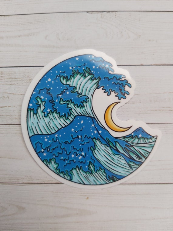 Tidal Wave Sticker Moon Stickers Water Art Sticker Water | Etsy