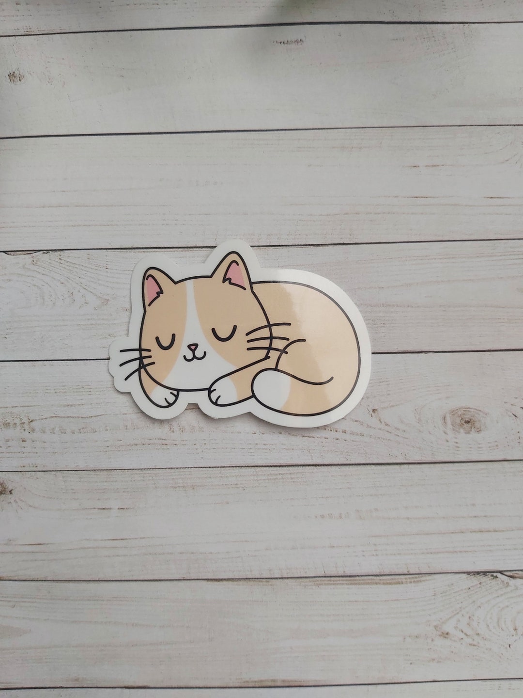Sleeping Cat Sticker, Little Kitty Sticker, Cute Cat Label, Water ...
