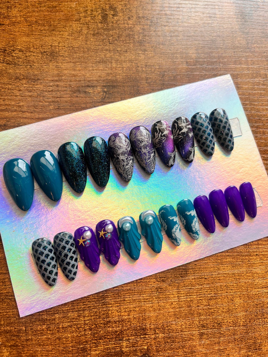 Dark Mermaid Shell Press on Nails, Almond Nails, Fake Nails, Press on ...