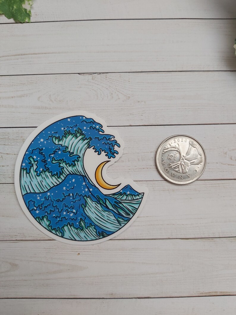 Tidal Wave Sticker Moon Stickers Water Art Sticker Water | Etsy