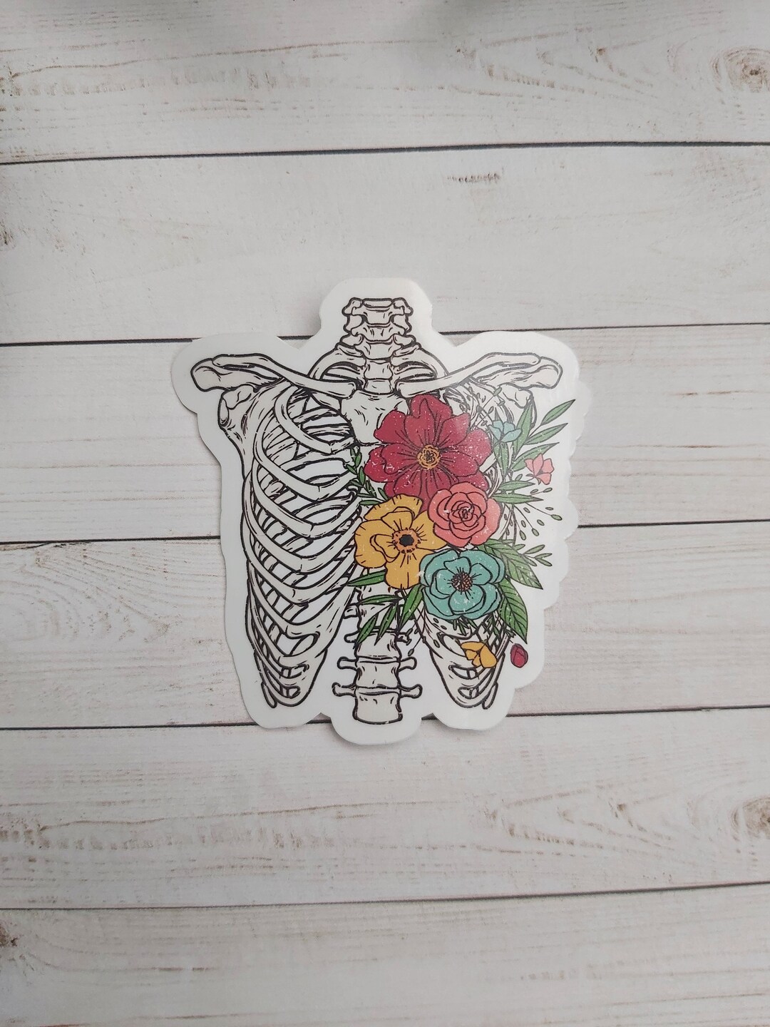 Skeleton Stickers Rib Cage Flowers Vinyl Stickers Laptop Stickers ...