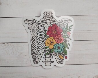 Floral Rib Cage Sticker Anatomy Sticker Water Bottle Sticker Laptop ...