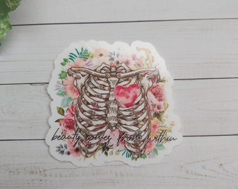 Floral Rib Cage Sticker Anatomy Sticker Water Bottle Sticker Laptop ...