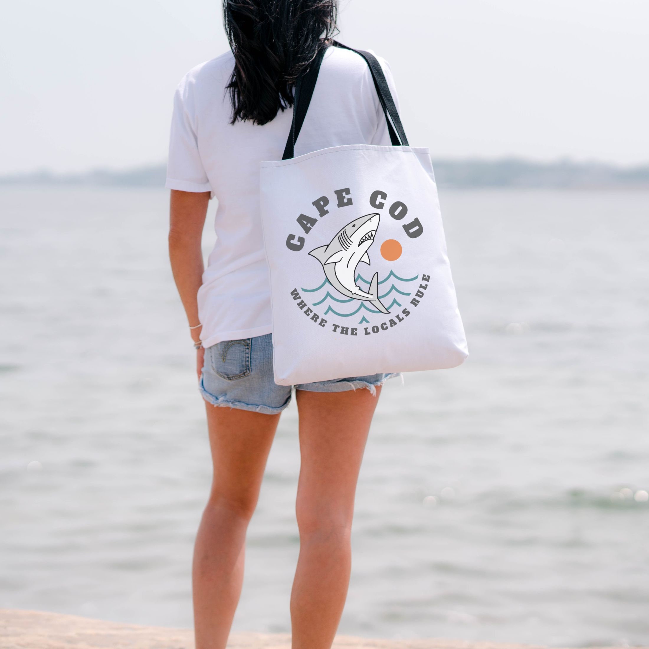Cape Cod Where the Locals Rule Tote Bag, Cape Cod Tote Bag, Shark Tote ...