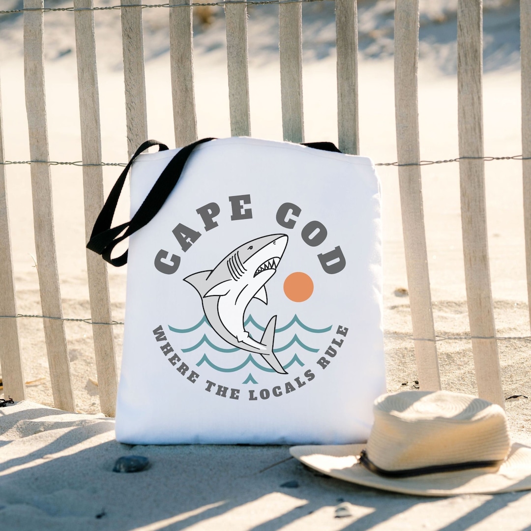 Cape Cod Where the Locals Rule Tote Bag, Cape Cod Tote Bag, Shark Tote ...