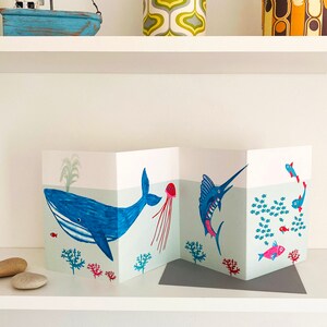 Sea Life Concertina Card Illustrated With a Whale, Jelly Fish,swordfish ...