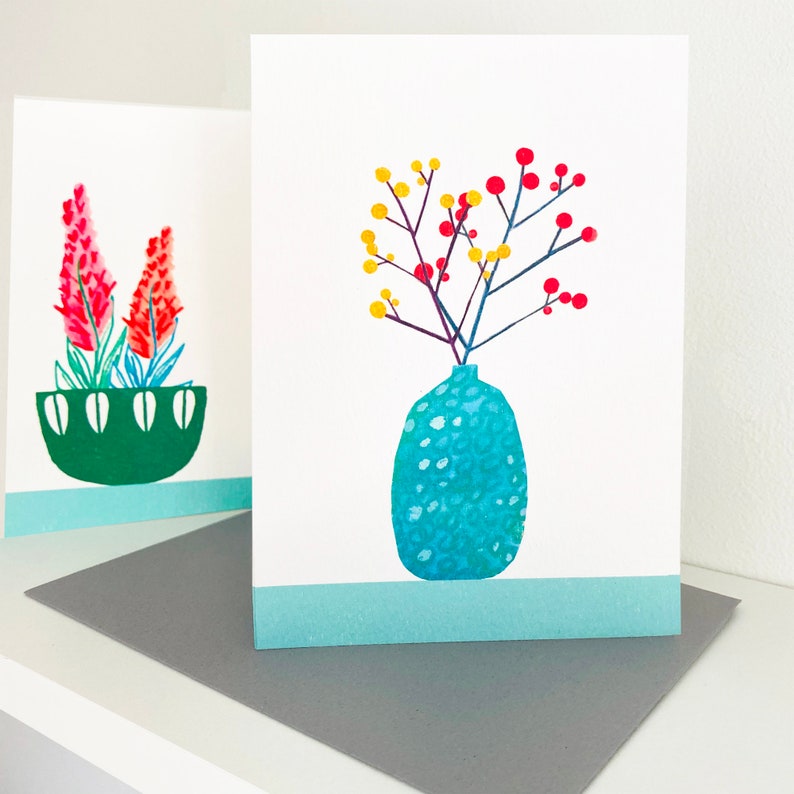 Concertina Floral Card. Flower Illustration Flowers in Pots | Etsy