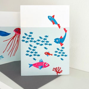 Sea Life Concertina Card Illustrated With a Whale, Jelly Fish,swordfish ...