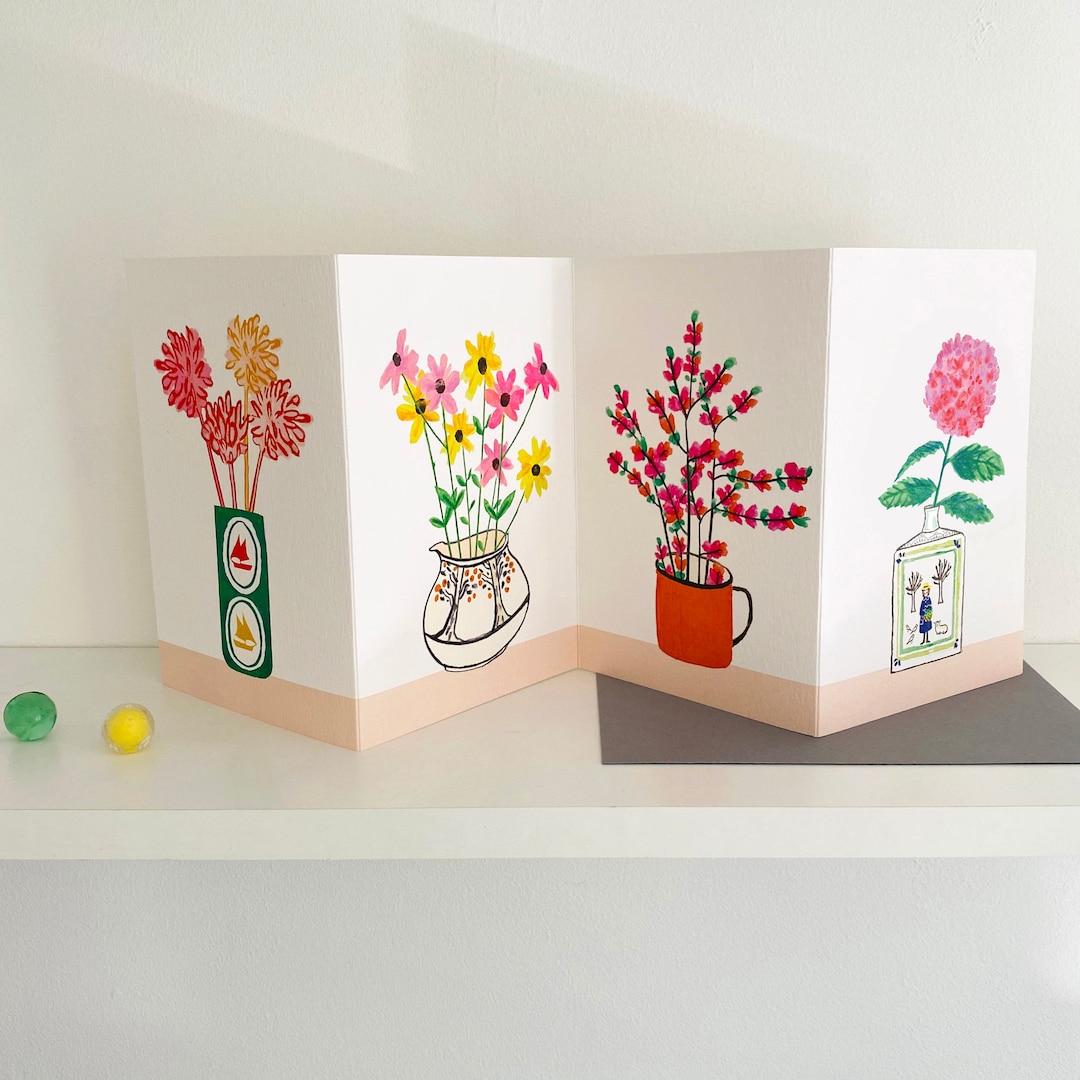 Concertina Card, Flower Card, Floral Illustration , Flower Painting ...
