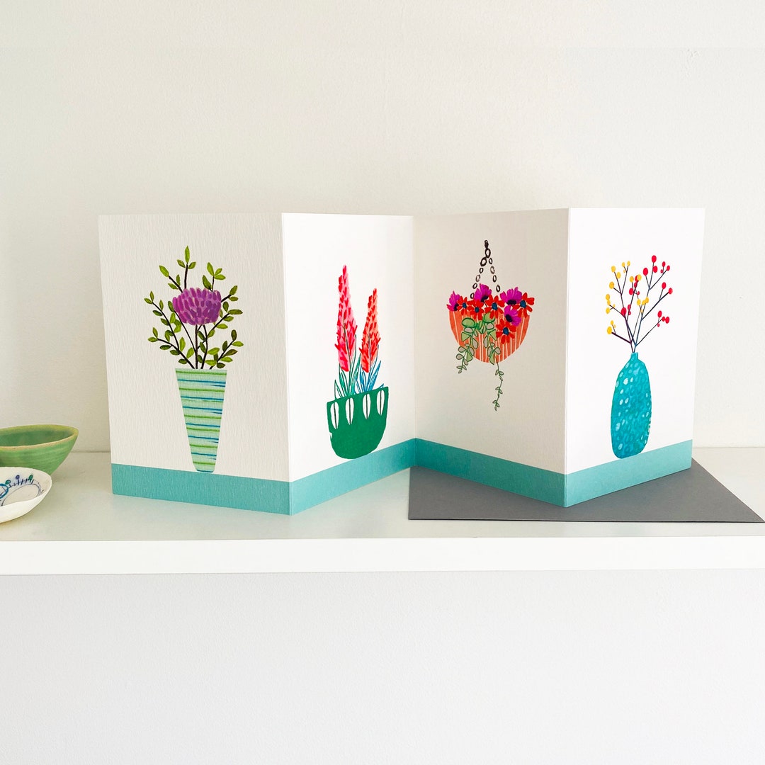 Concertina Floral Card. Flower Illustration, Flowers in Pots Card ...