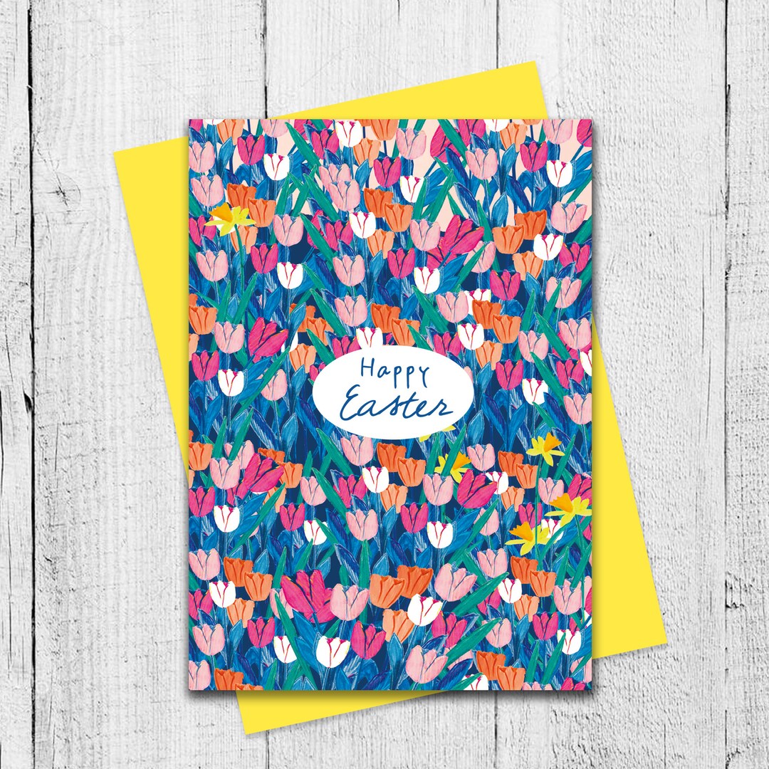 Easter Card, Happy Easter, Field of Flowers, Daffodils, Tulips - Etsy