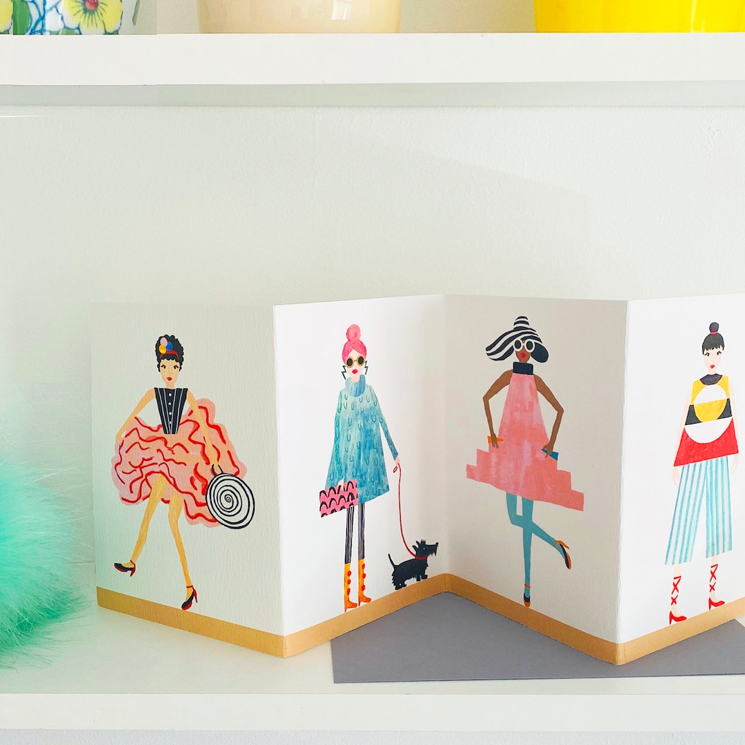 Concertina Fashion Card Illustrated With Fun Fashionable Ladies ...
