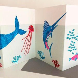 Sea Life Concertina Card Illustrated With a Whale, Jelly Fish,swordfish ...