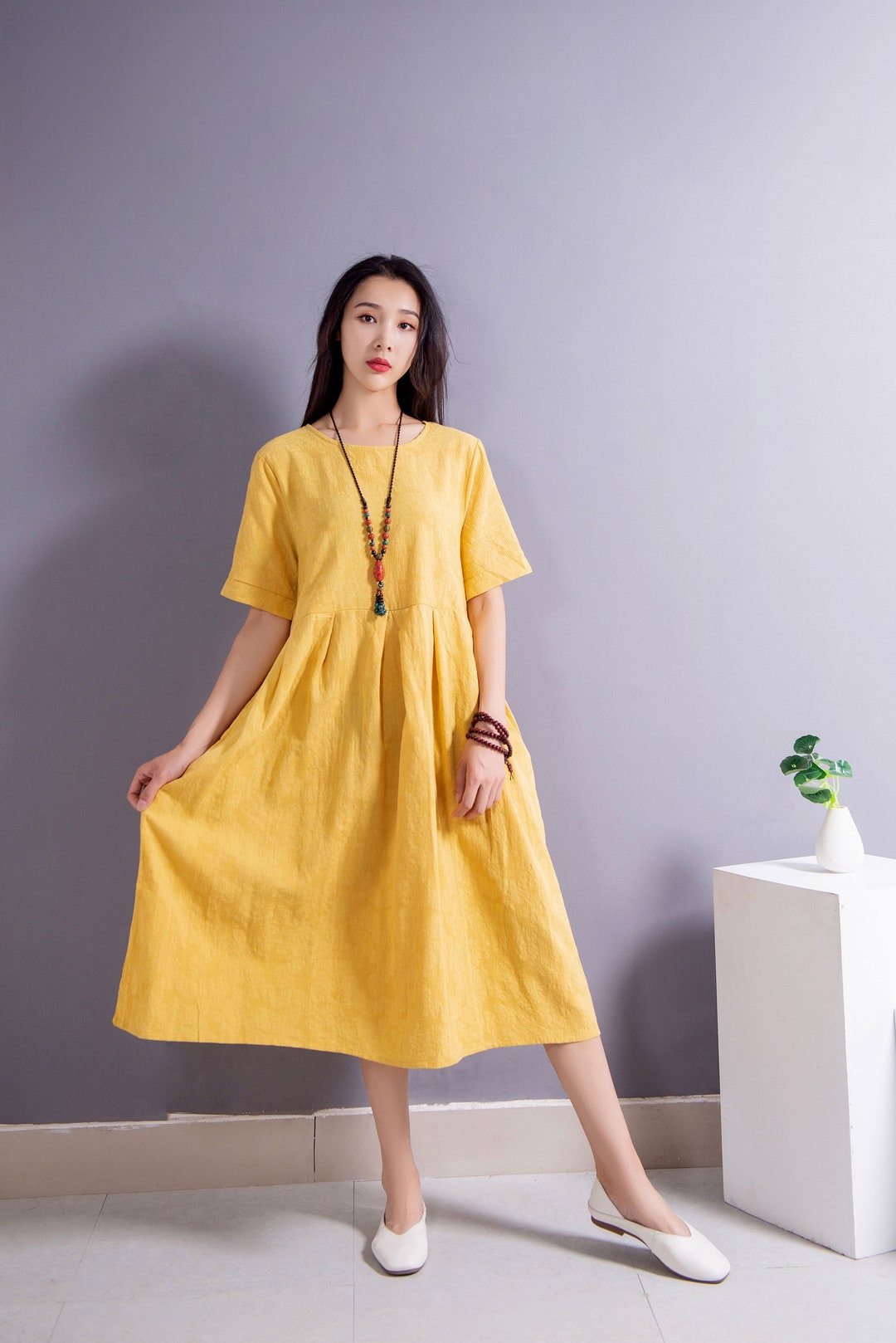 Jacquard Summer Linen Dress Cotton Linen Maxi Dress Casual Etsy