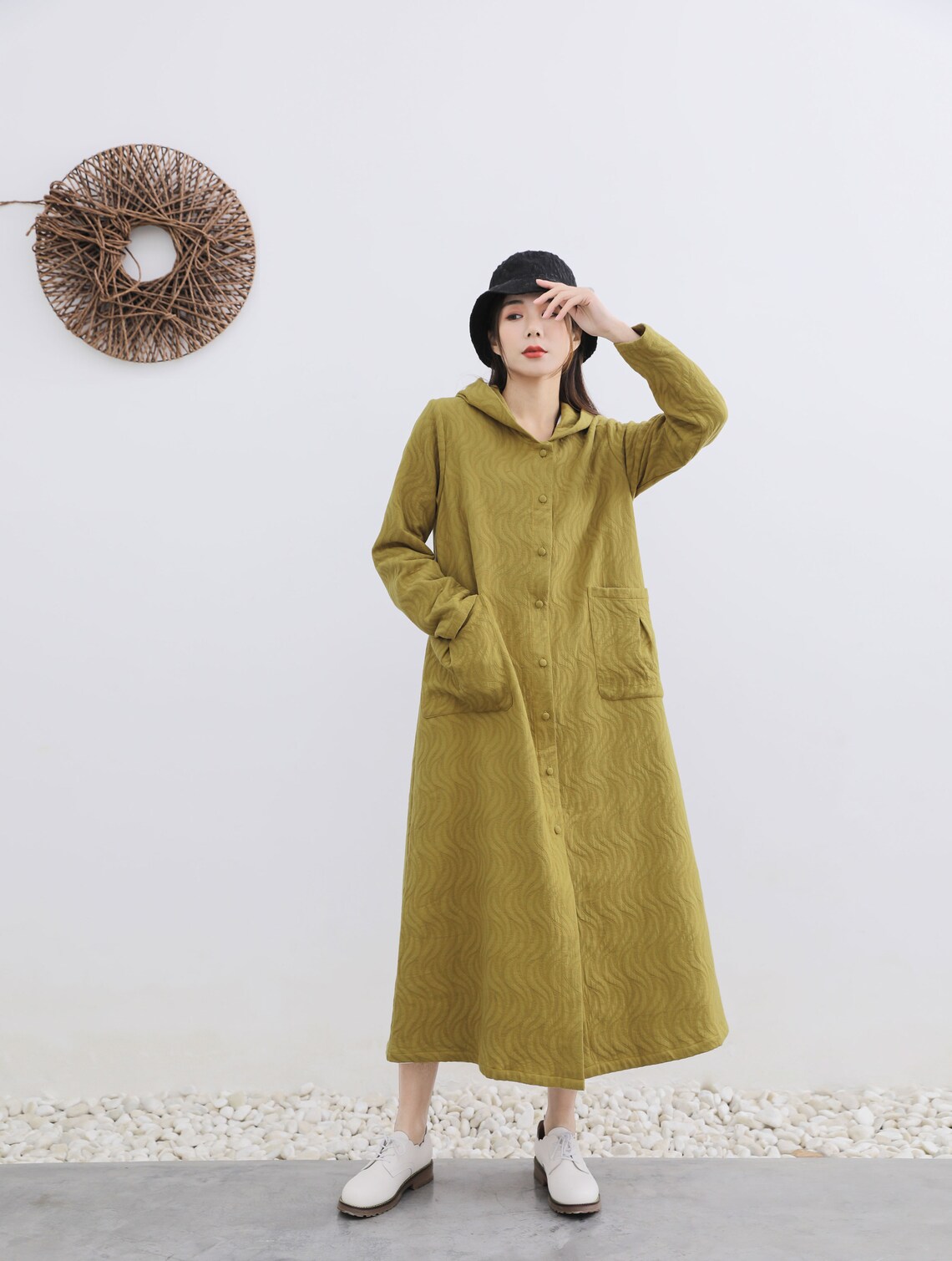 New Arrival Jacquard Hooded Winter Linen Coat Cotton Linen - Etsy