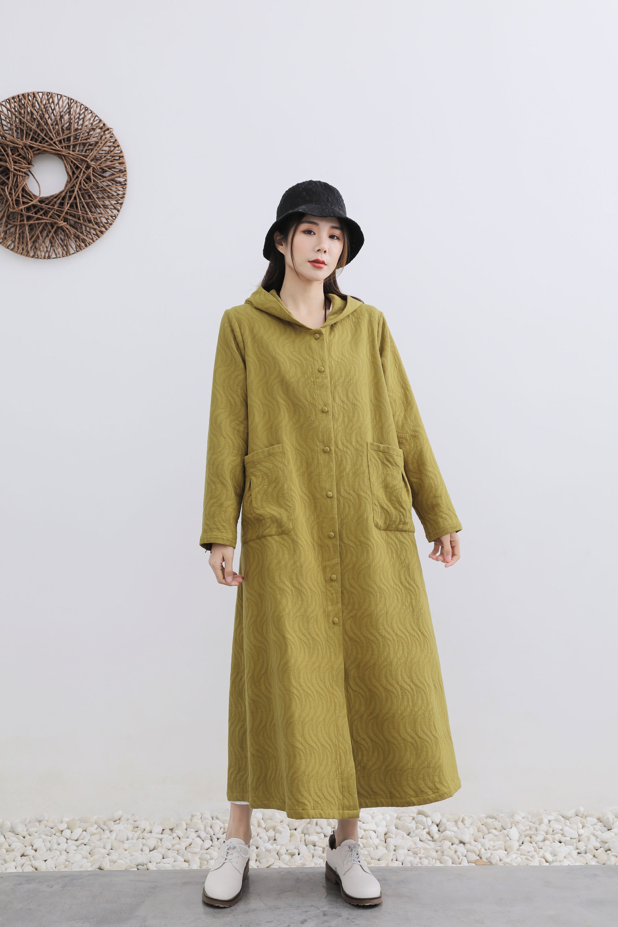 New Arrival Jacquard Hooded Winter Linen Coat Cotton Linen - Etsy