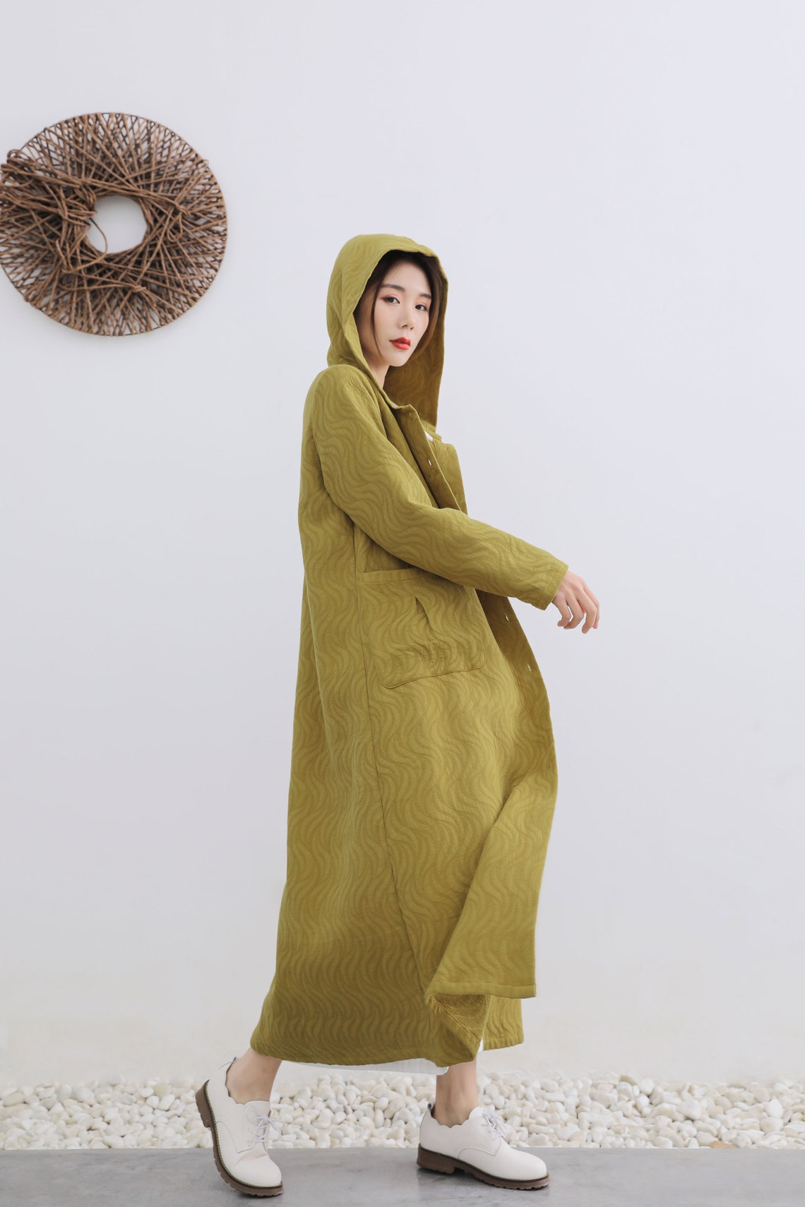 New Arrival Jacquard Hooded Winter Linen Coat Cotton Linen - Etsy