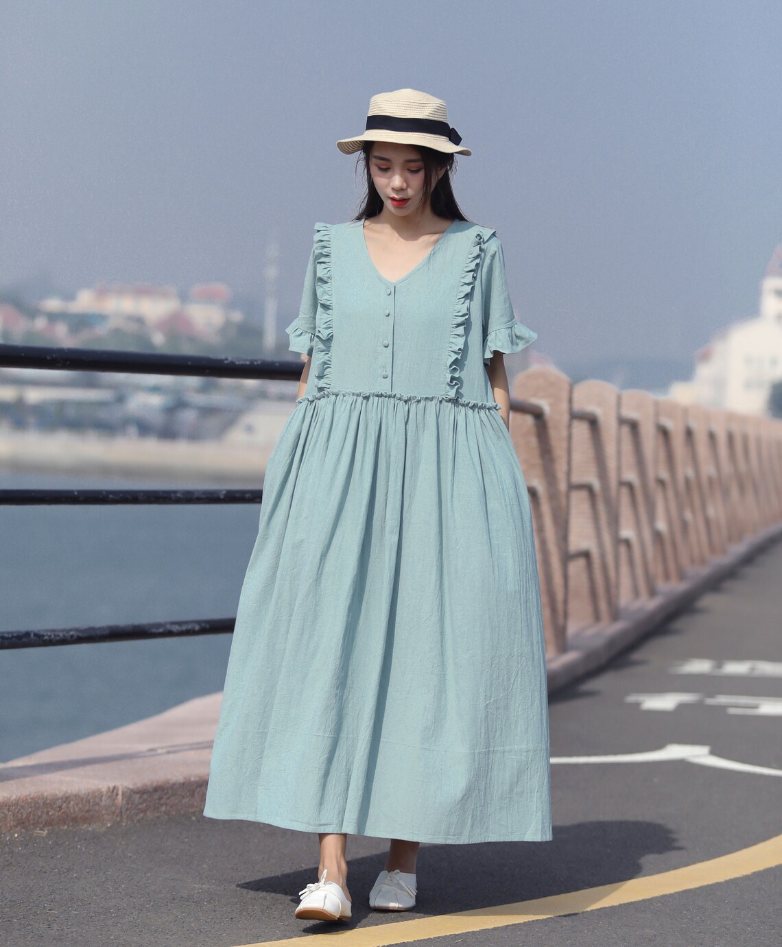 Cosy Linen Dress Cotton Linen Maxi Dress Plus Size Clothing | Etsy