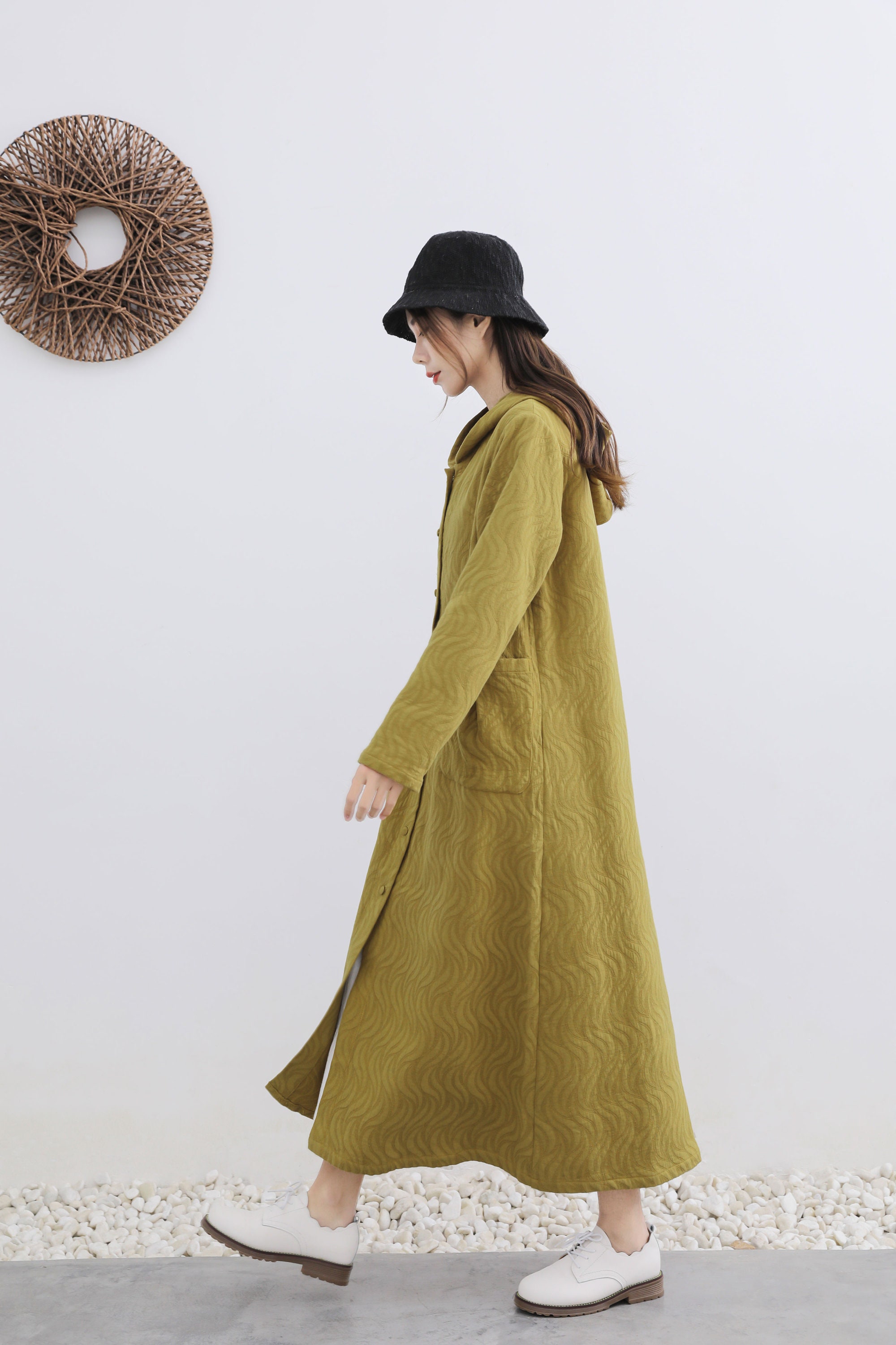 New Arrival Jacquard Hooded Winter Linen Coat Cotton Linen - Etsy