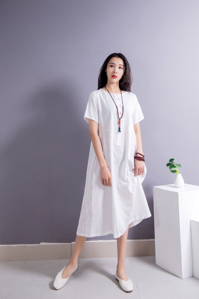 Jacquard Linen Dress Cotton Linen Maxi Dress Loose Summer Etsy
