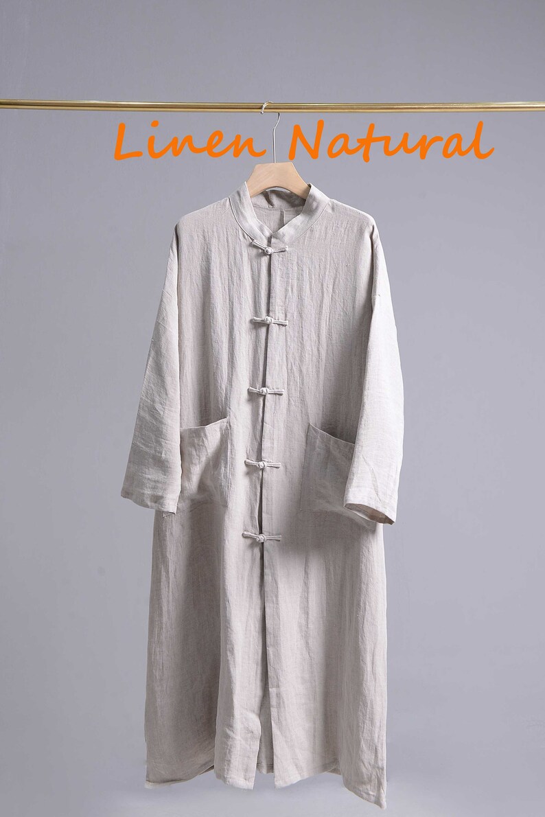 Handmade Buttons Casual Loose Linen Coat Cotton Linen Jacket Casual ...