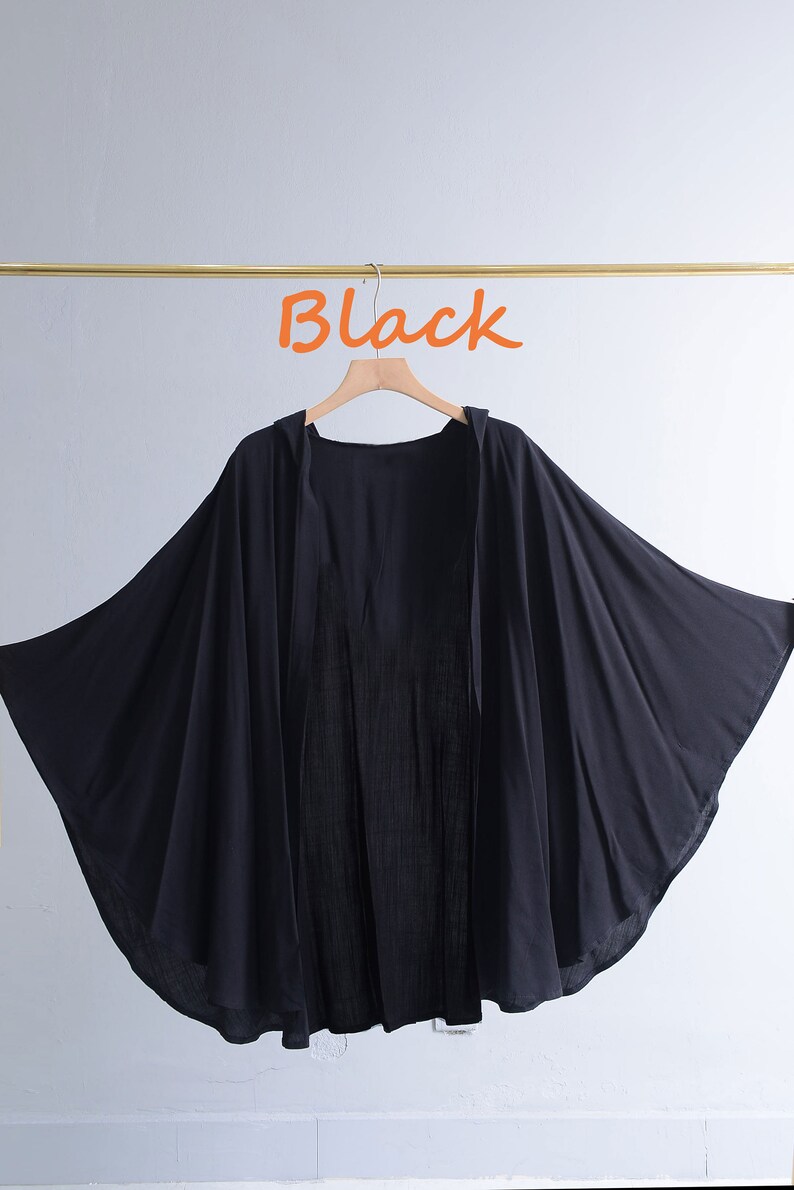 Loose Cotton Linen Hooded Cloak Batwing Sleeves Linen Coat - Etsy